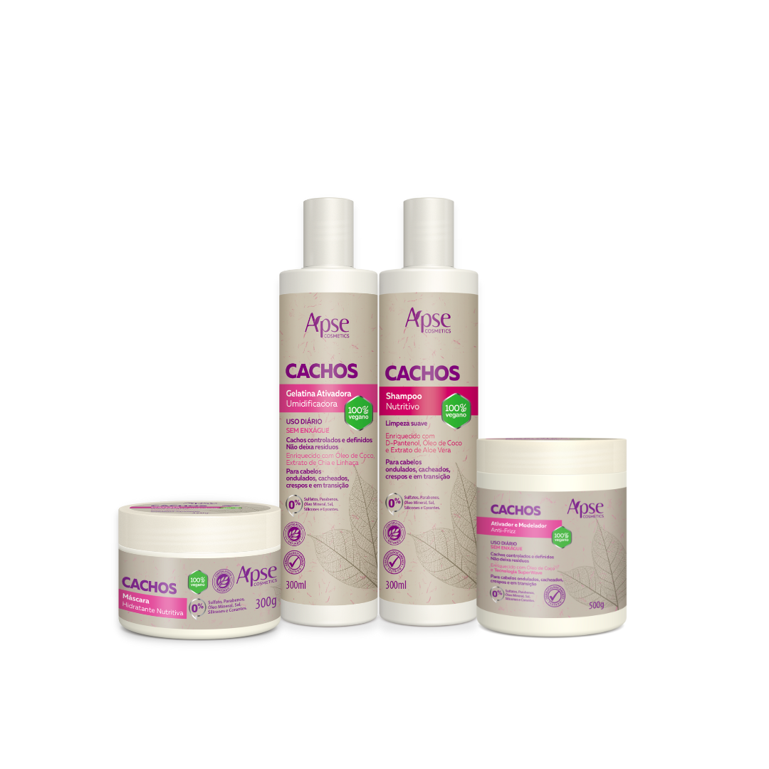 Kit Cachos - Shampoo, Gelatina, Máscara e Ativador (4 ITENS) – Apice ...